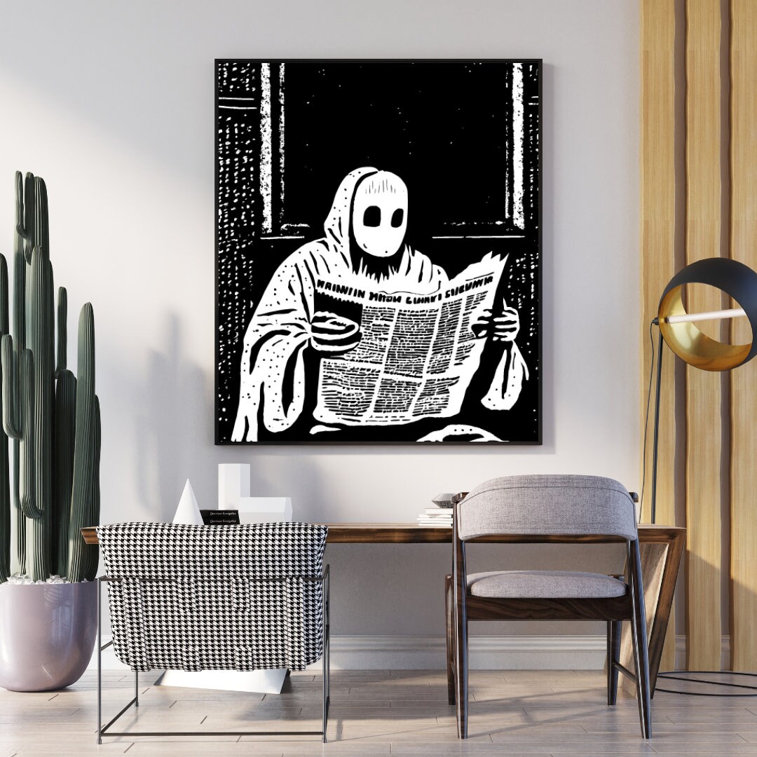 PRINTABLE Ghost Art Ghost Reading a Newspaper Vintage Ghost Print Wall ...