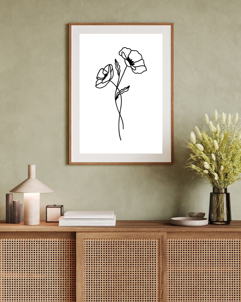 Set of 2 Flower Line Art Print, Floral Print, Flower Wall Art, Minimal ...