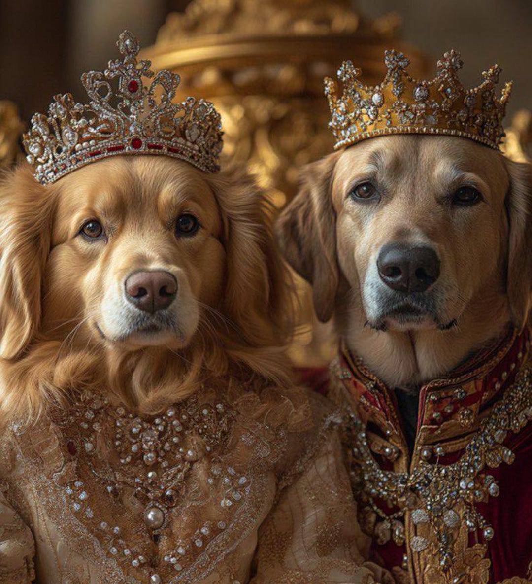 Royal Golden Retriever Portrait – Custom Pet Art, Noble Dog Painting ...