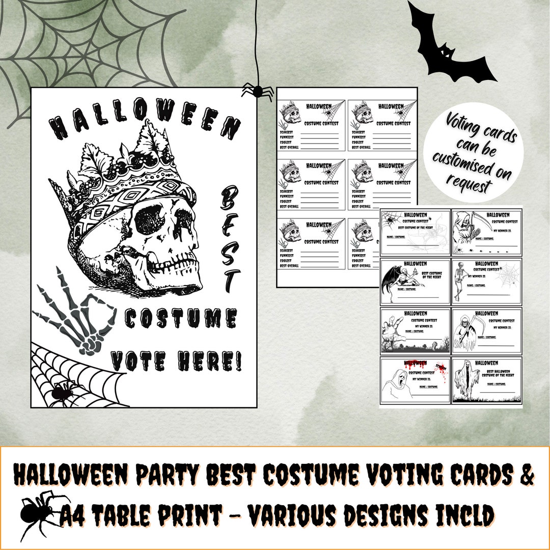 Halloween Best Costume Voting Cards, A4 Print & Best Costume Winners ...