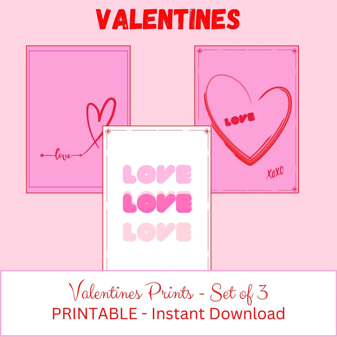 PRINTABLE Valentines Day Decor Pink / Red Romantic Wall Art Bundle Gift ...