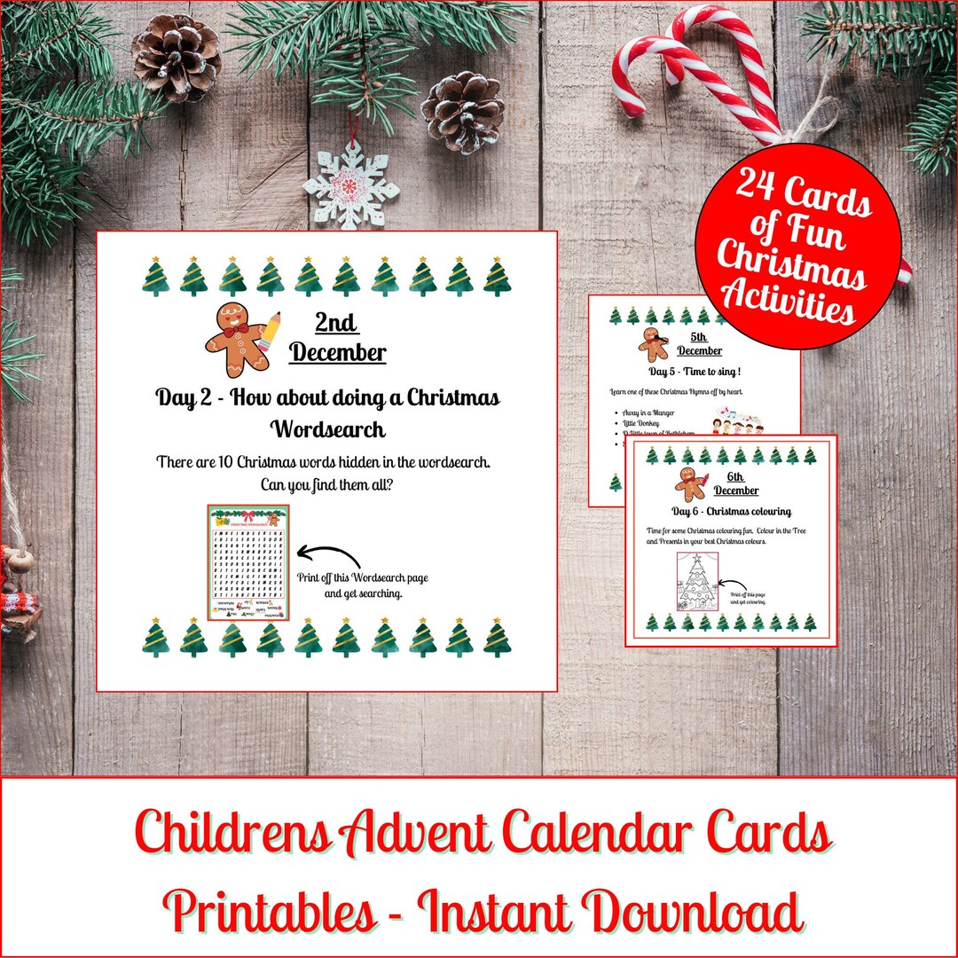 Printable Advent Calendar Cards 24 Cards. Print at Home. Fun - Etsy