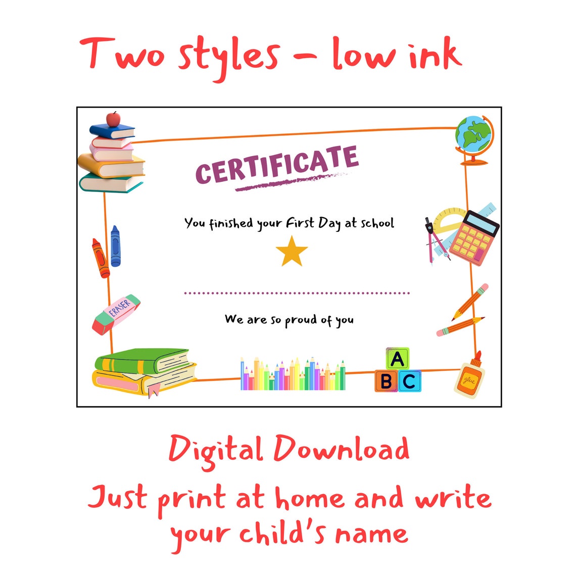 First Day at School Certificate Child Starting School First Day Present ...