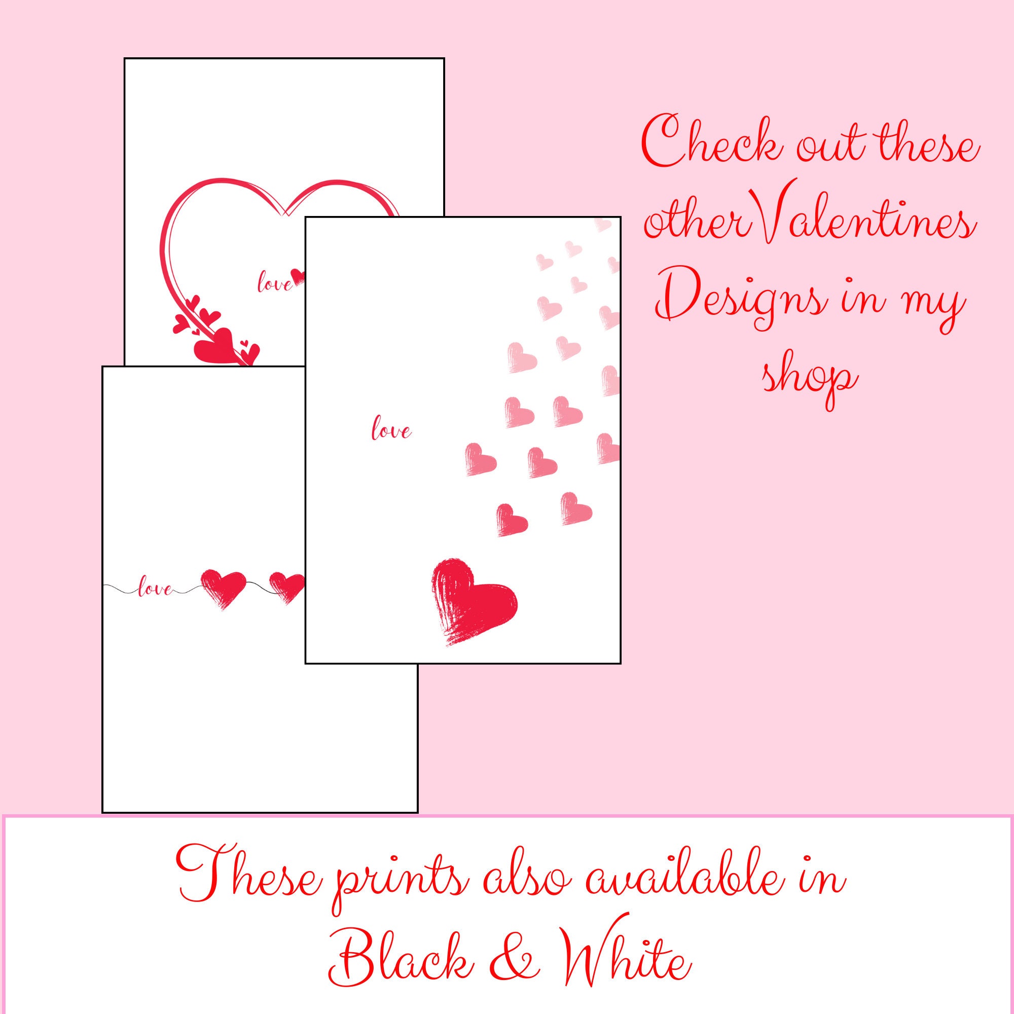 PRINTABLE Valentines Day Decor Pink / Red Romantic Wall Art Bundle Gift ...