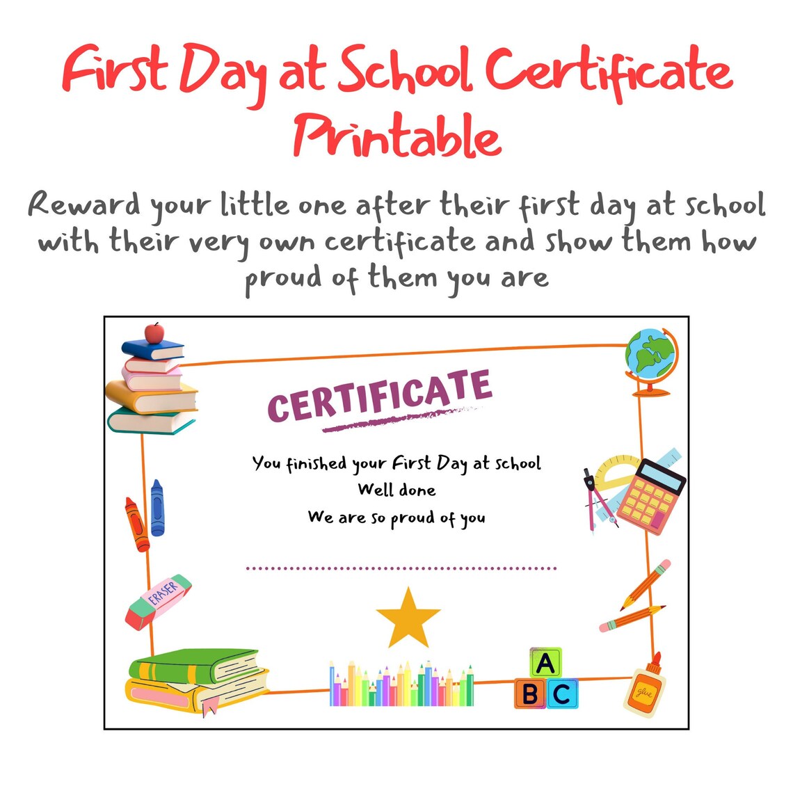 First Day at School Certificate Child Starting School First Day Present ...