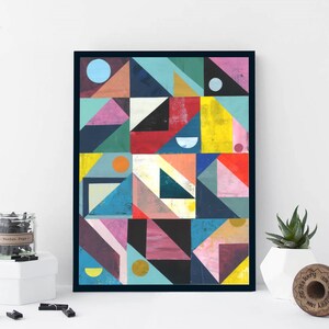 Geometric Triangle Painting: Colorful Abstract Art, 8x11 Unframed - Etsy
