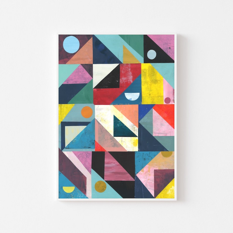 Geometric Triangle Painting: Colorful Abstract Art, 8x11 Unframed - Etsy