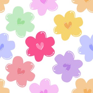 Retro Daisy Heart Seamless Pattern, Pastel Floral Digital Paper (JPG ...