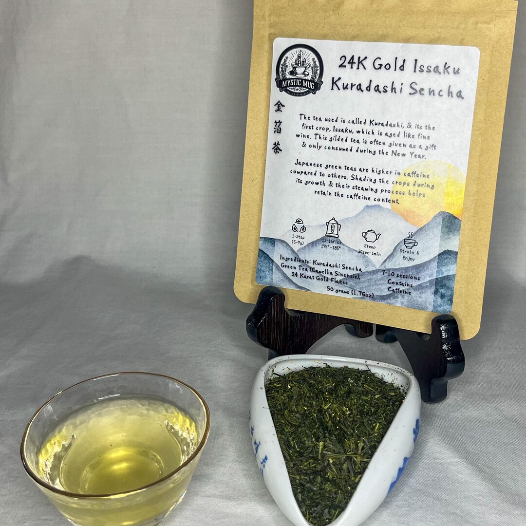 22 Karat Gold Issaku Kuradashi Sencha Premium Japanese Tea With Real Gold Flakes Blended With ...