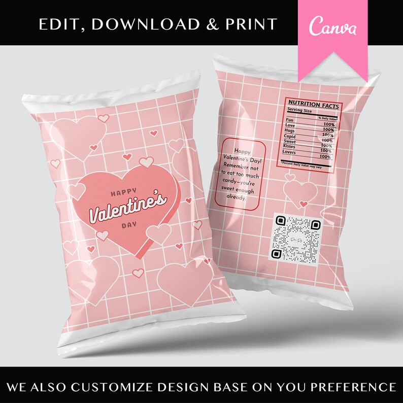 Valentine's Day Editable Chip Bag Gift Valentine Bag of Chips School ...