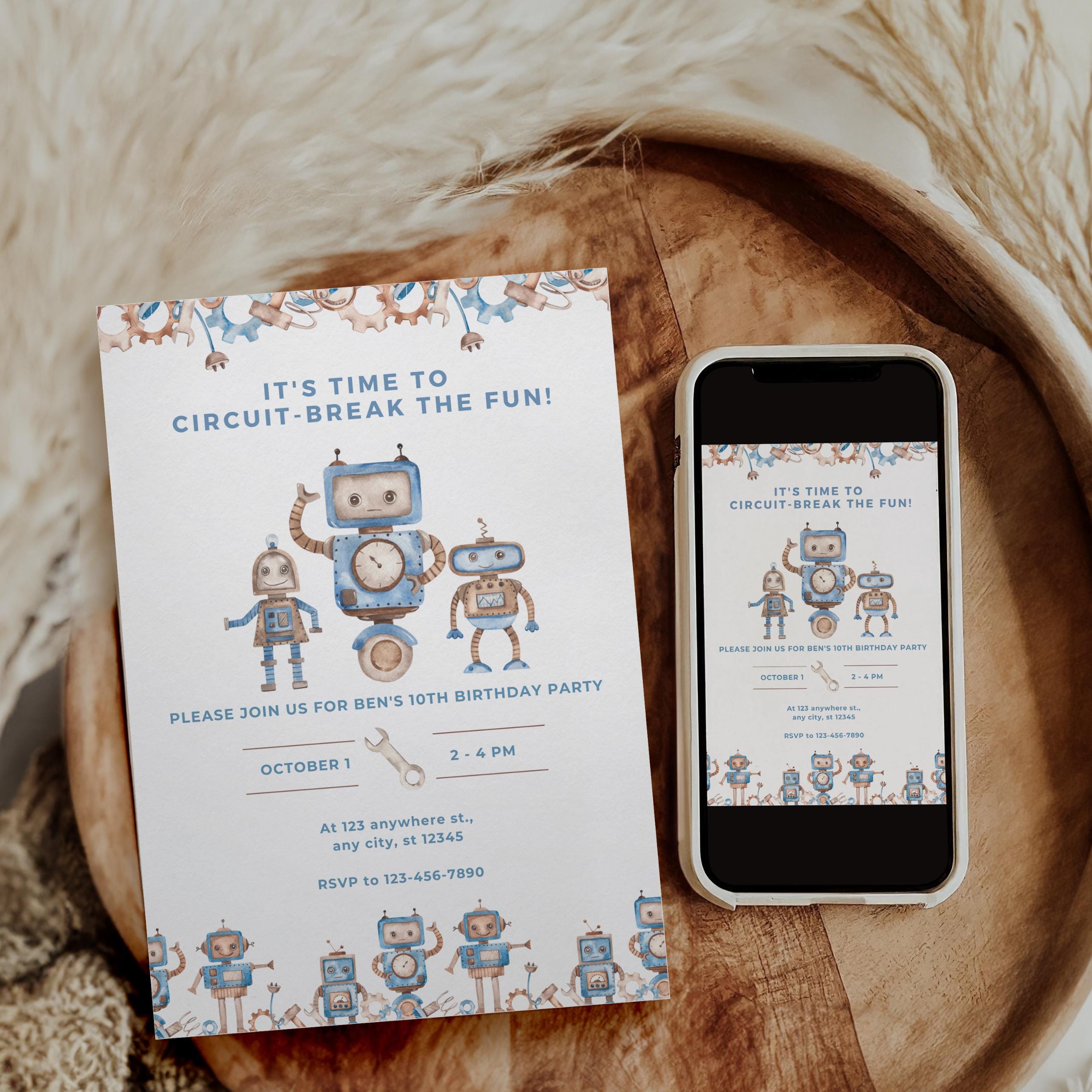 Robot Theme Birthday Invite Robot Invitation Template Printable Invite ...