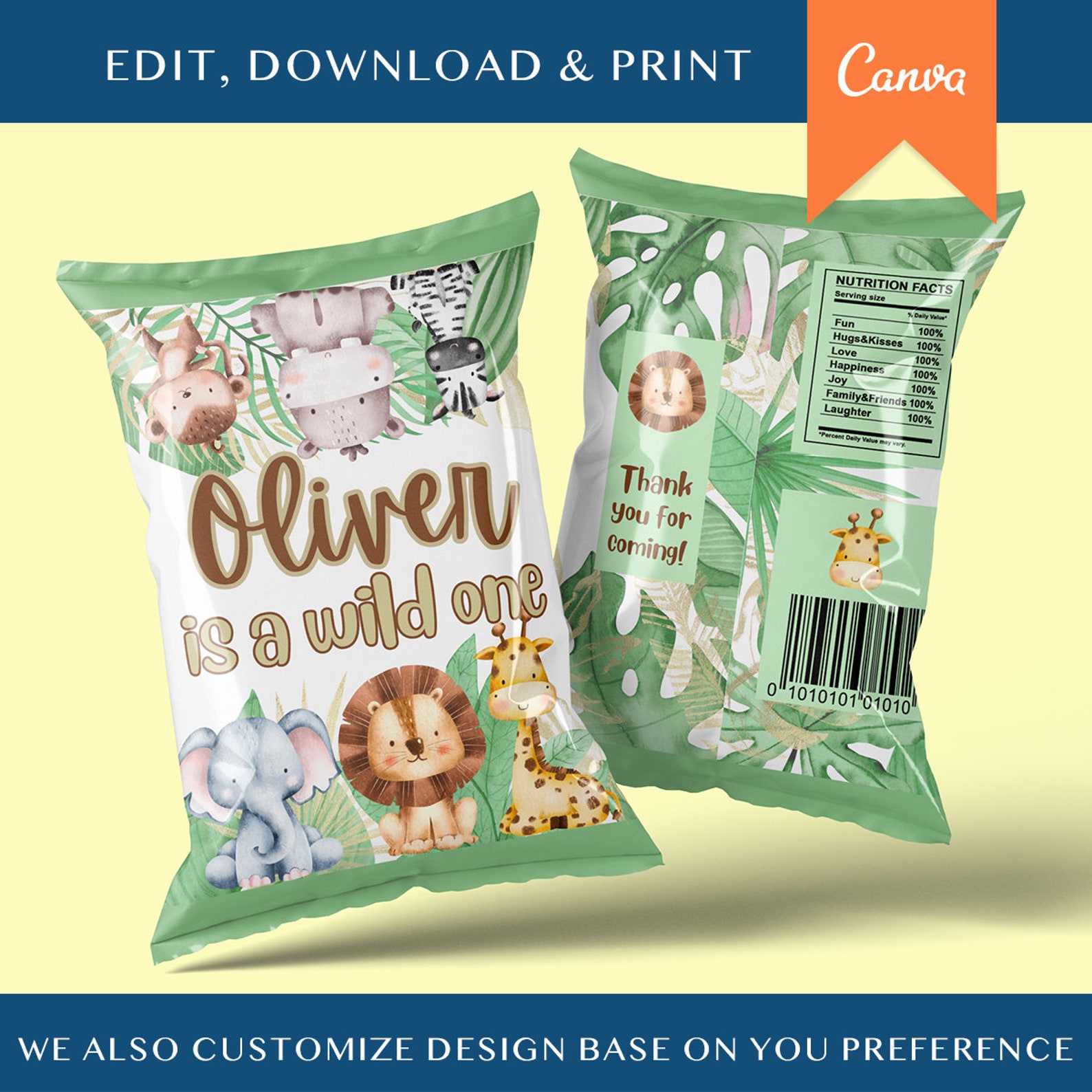 Wild One Chip Bag Template Treat Bags Safari Chip Bag Chips Pouch ...