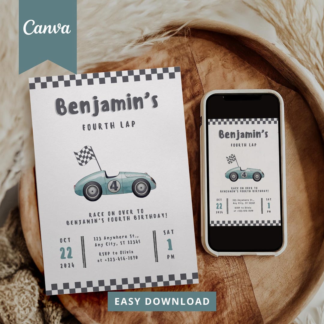 Cars Birthday Party Invitation, EDITABLE Race Cars Party Invite Racing ...