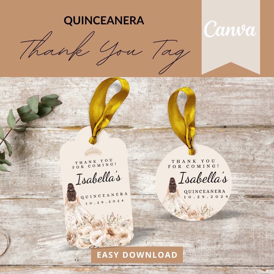 Ivory Theme Quinceanera Thank You Tag EDITABLE Thank You Sticker Mis ...