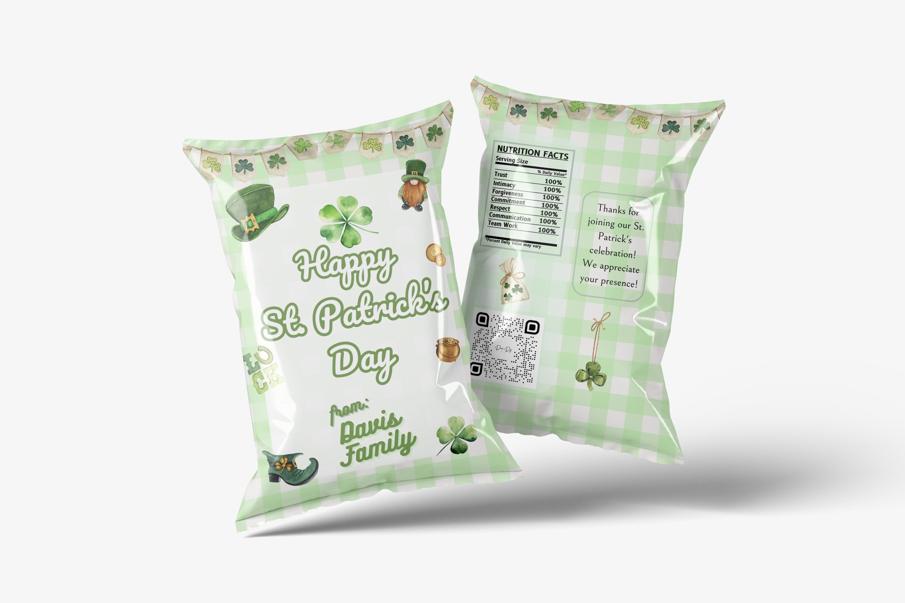 St Patricks Chip Bag Template, Custom Chip Bag, Shamrock Party Favors ...