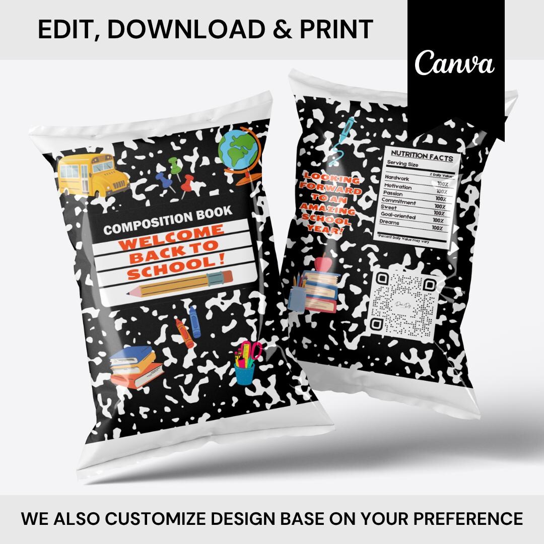 Back to School Editable Chip Bag | First Day of School Treat Bag ...