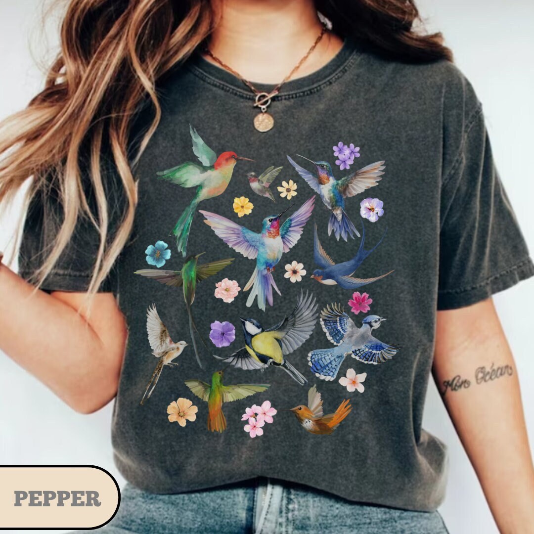 Cottagecore Bird and Flowers Shirt, Cottagecore Fairycore T-shirt ...