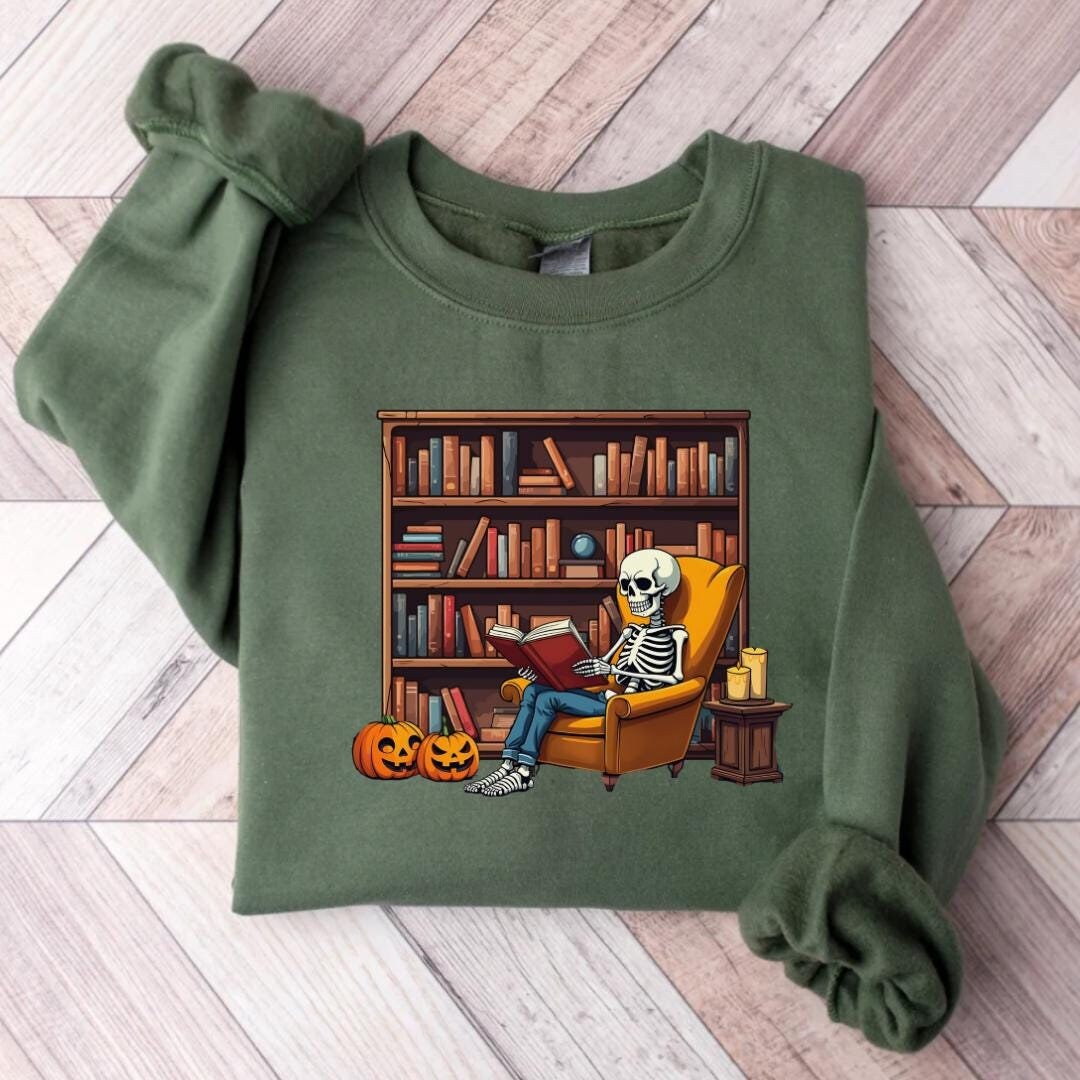 Skeleton Book Sweatshirt, Skeleton Sweater, Skeleton Reading, Librarian ...