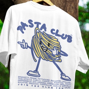 Pasta Club Retro Graphic Tee Hand-drawn Spaghetti Cartoon Shirt, Unisex ...