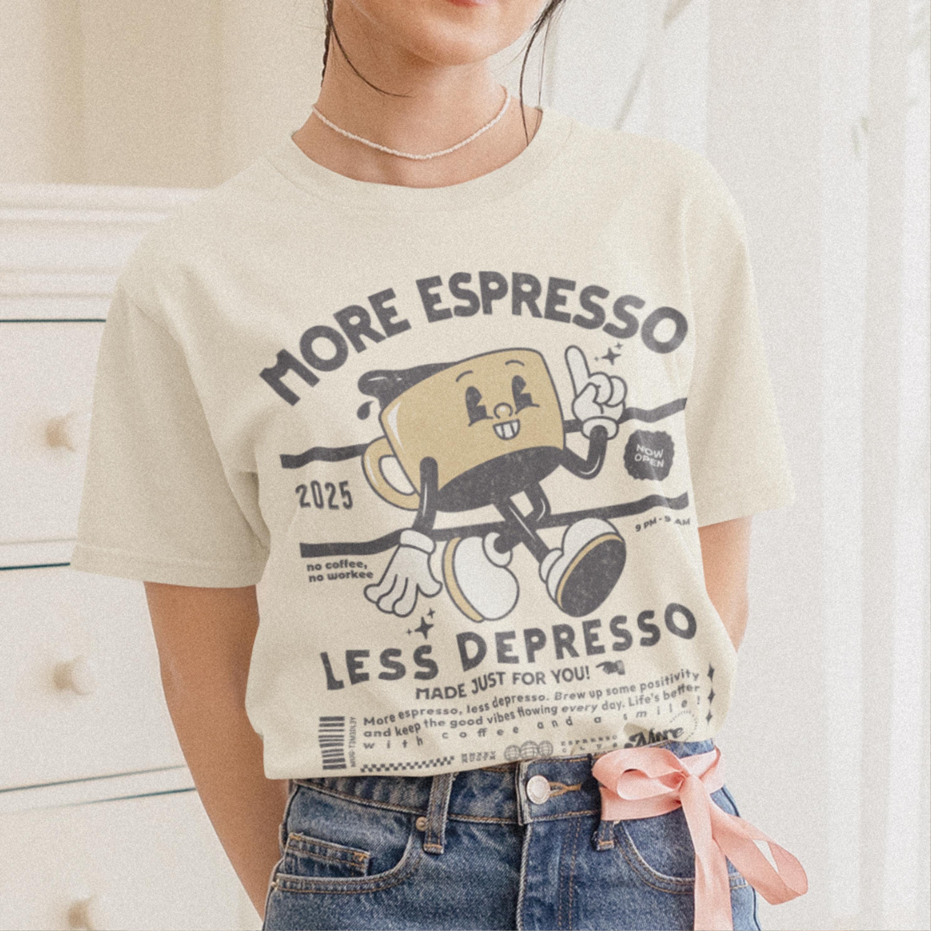 Retro Coffee Graphic Tee: More Espresso Less Depresso Comfort Colors ...
