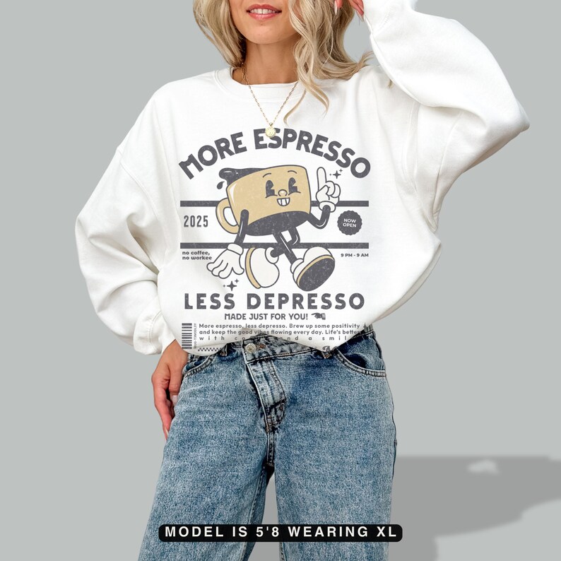 More Espresso Less Depresso Sweatshirt: Retro Coffee Graphic Crewneck ...