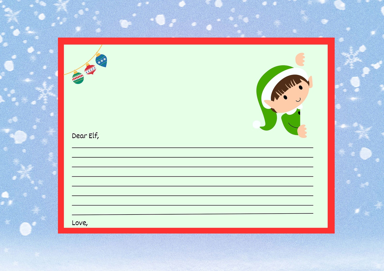 Printable Blank Elf Note Card Elf Mail Letter Template Instant Digital ...