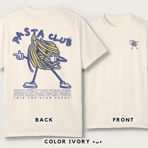 Pasta Club Retro Graphic Tee Hand-drawn Spaghetti Cartoon Shirt, Unisex ...