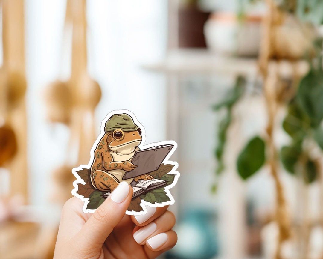 Vinyl Sticker Bookish Frog Reading Cute Retro Sticker for Laptop Gift ...
