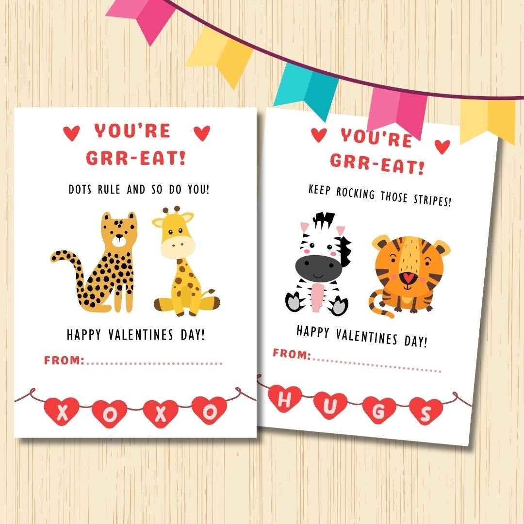 Printable Animals Valentine's Day Cards Zoo Classroom Valentine's Day ...