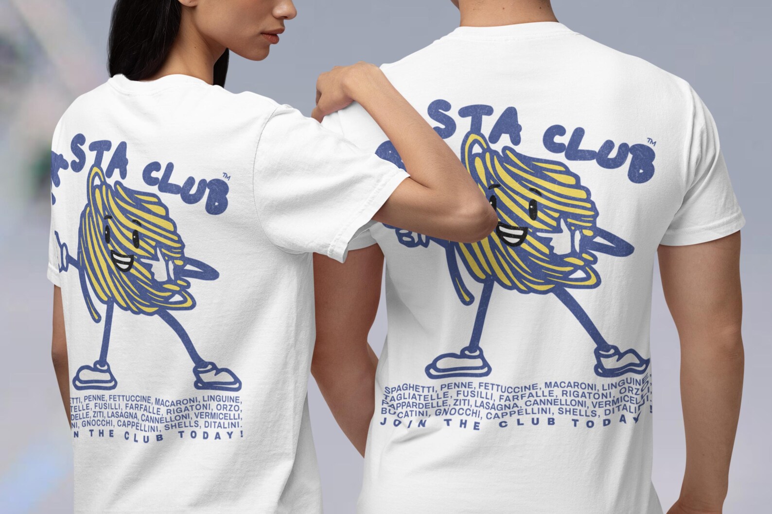 Pasta Club Retro Graphic Tee Hand-drawn Spaghetti Cartoon Shirt, Unisex ...