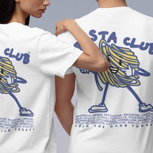 Pasta Club Retro Graphic Tee Hand-drawn Spaghetti Cartoon Shirt, Unisex ...