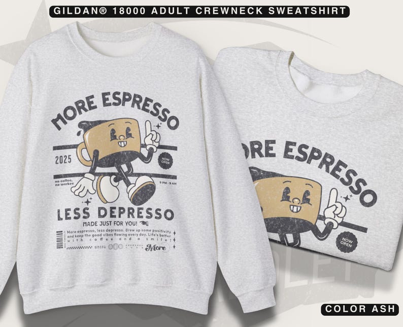 More Espresso Less Depresso Sweatshirt: Retro Coffee Graphic Crewneck ...