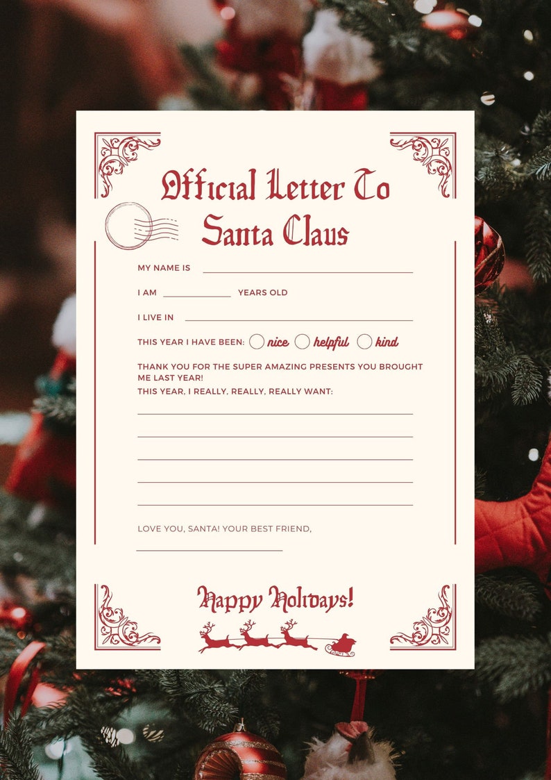 Printable Letter to Santa for Kids Dear Santa Letter Template Christmas ...