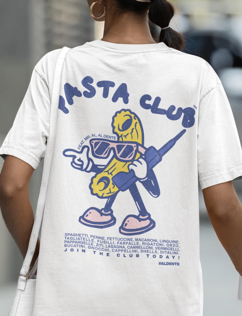 Comfort Colors® Pasta Club T-shirt: Hand-drawn Cartoon Food Graphic ...