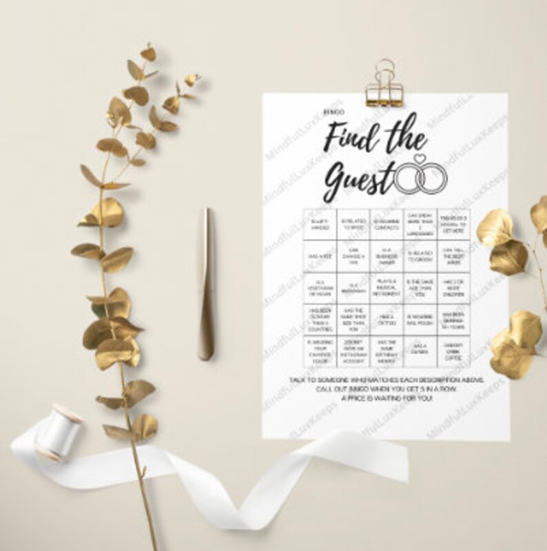 Printable: Bingo-karte; Bingo Card; Wedding Game - Find the Guest ...