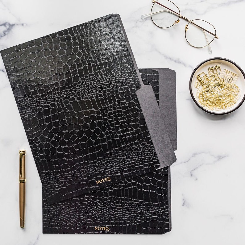 NOTIQ | Black Croco File Folders | Set of 4 - Etsy