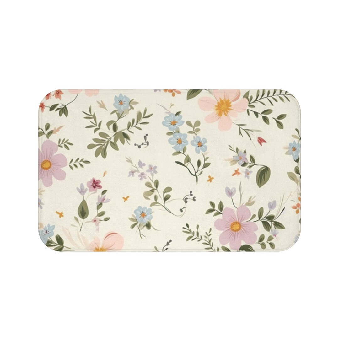 Floral Bath Mat Retro Wildflowers Cottagecore Bath Floor - Etsy
