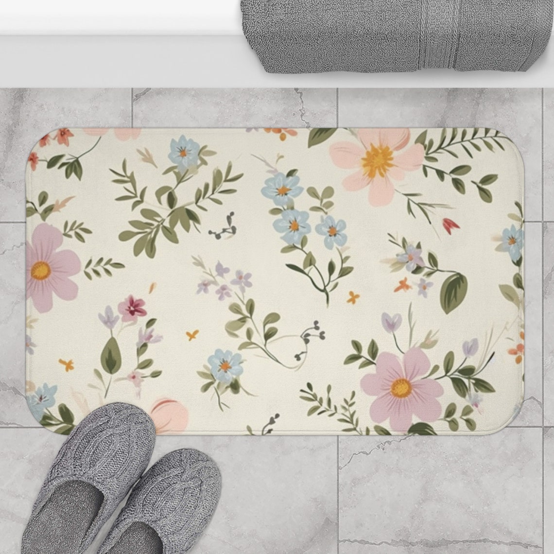 Floral Bath Mat Retro Wildflowers Cottagecore Bath Floor - Etsy