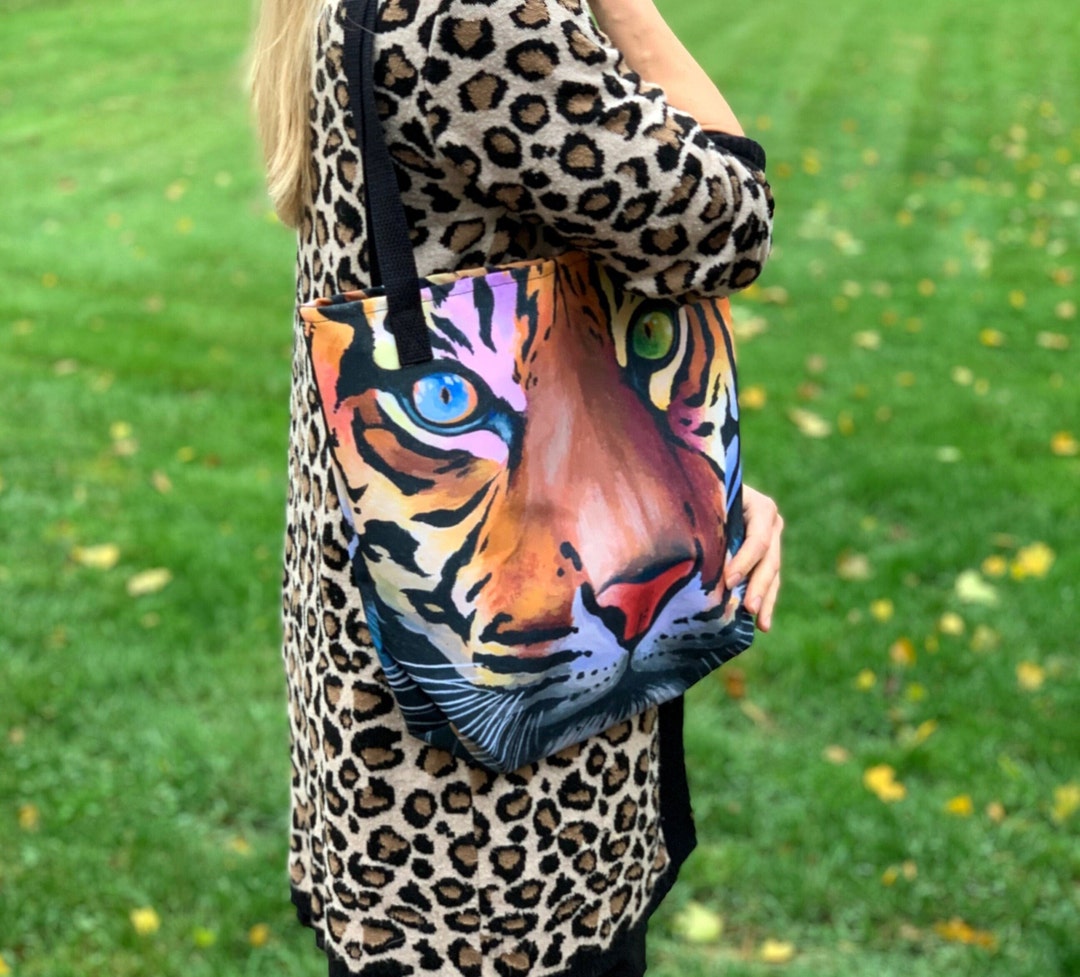 Fall Tiger Tote Bag, Siberian Tiger Bag, Colorful Tiger Painting ...