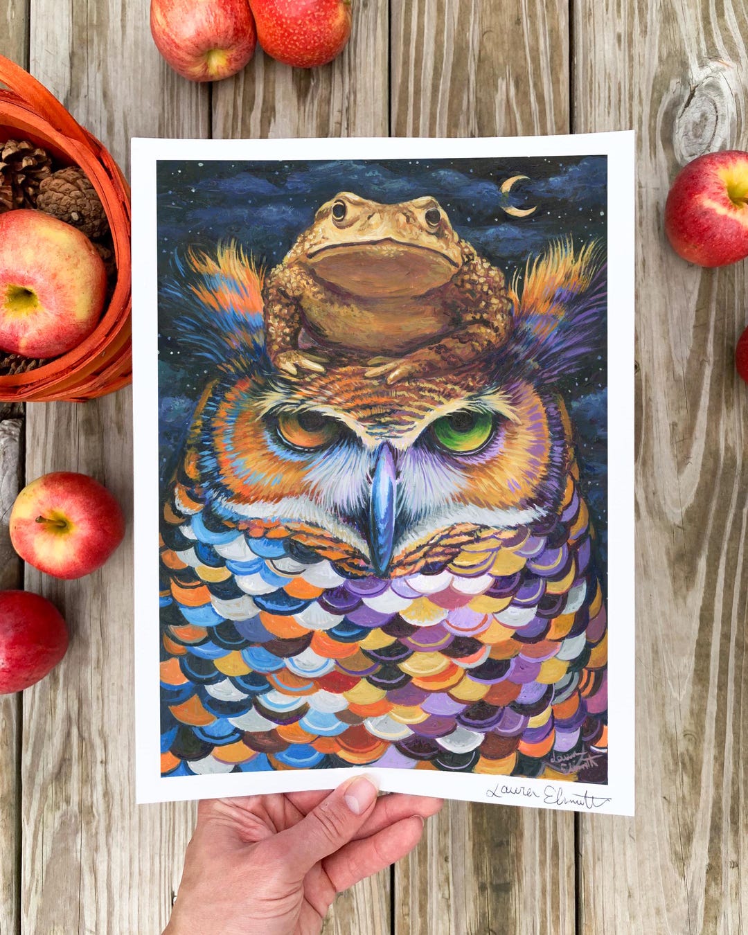 Fall Toad & Owl Print, Halloween, Angry Owl Art, Halloween Owl Decor ...