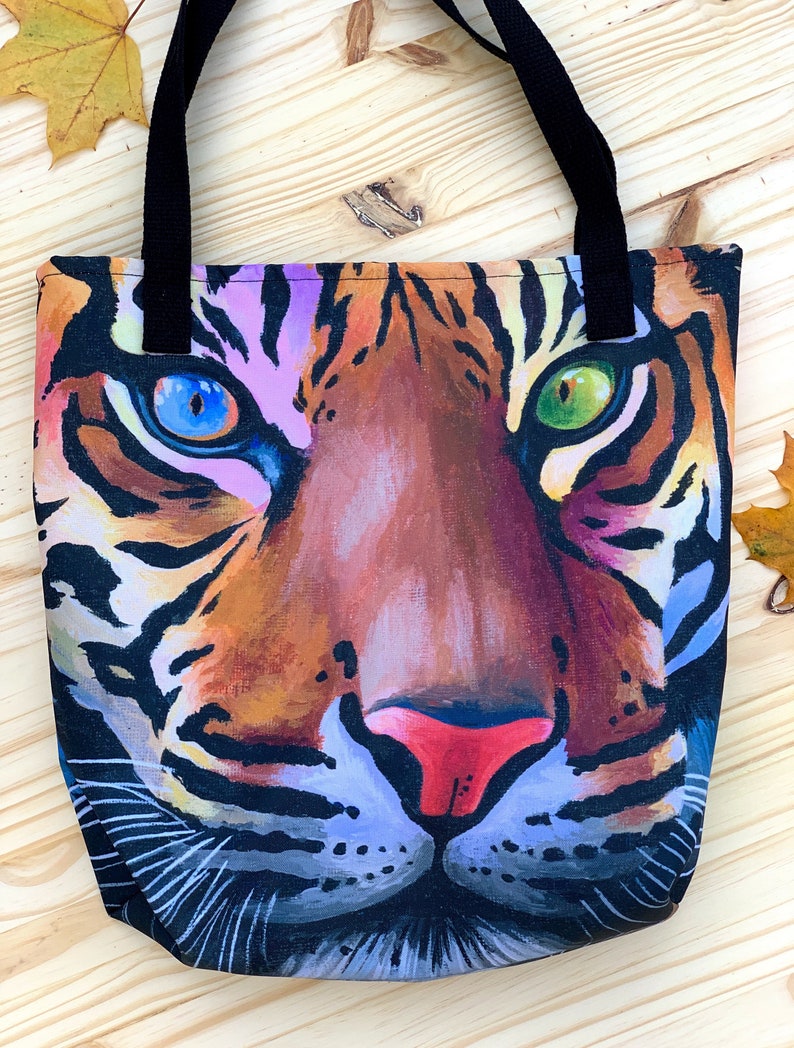 Fall Tiger Tote Bag, Siberian Tiger Bag, Colorful Tiger Painting ...