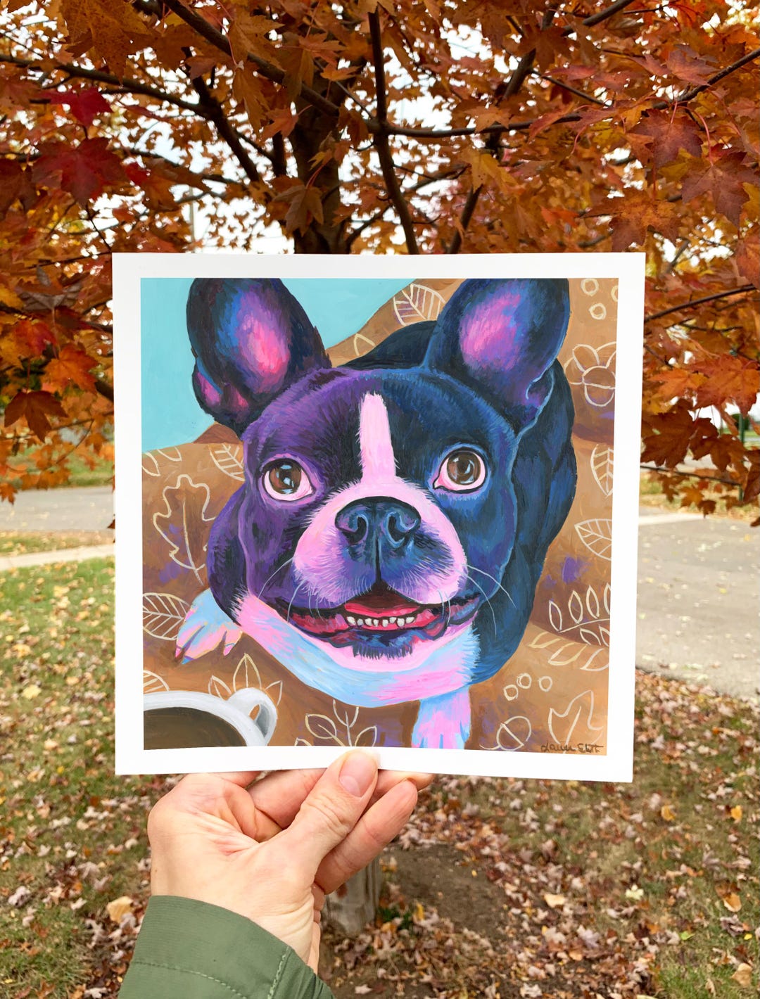 Coffee & Frenchie Art Print, French Bulldog Painting, Frenchie Puppy ...