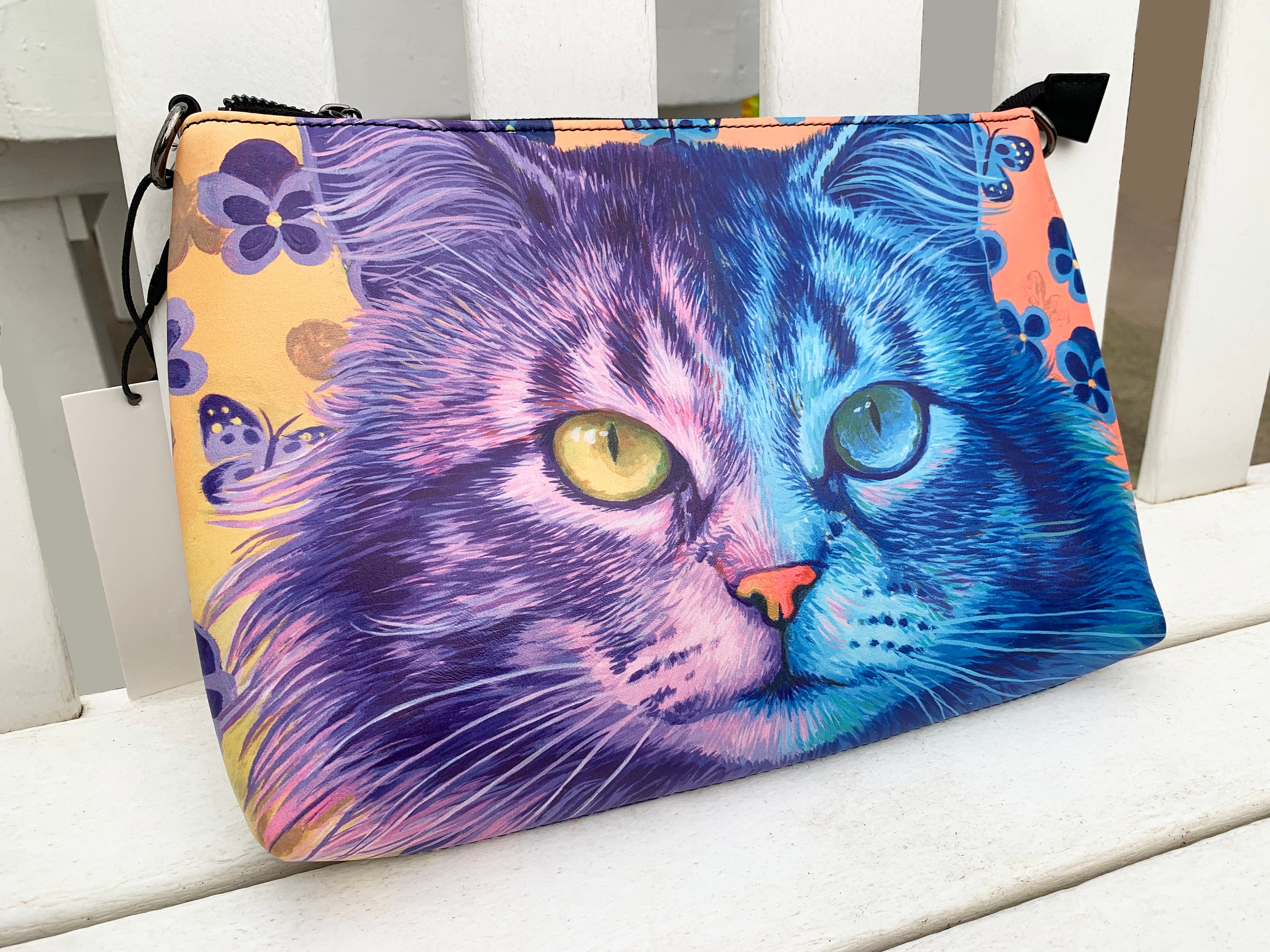 Tabby Kitten Purse, Cat Crossbody Bag, Rainbow Cat Art, Cat Art Purse ...