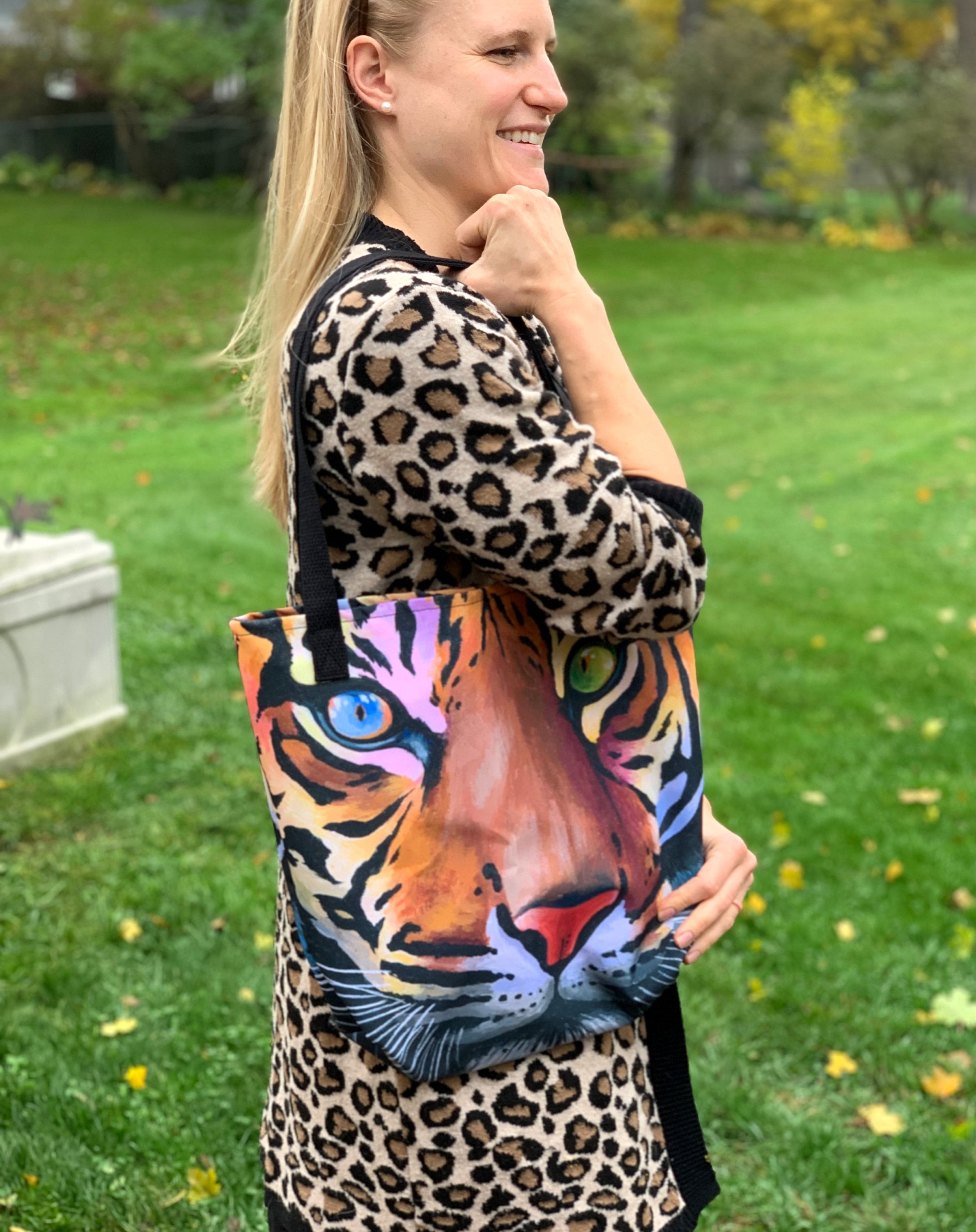 Fall Tiger Tote Bag, Siberian Tiger Bag, Colorful Tiger Painting, Rainbow Tiger Bag, Tiger Tote ...