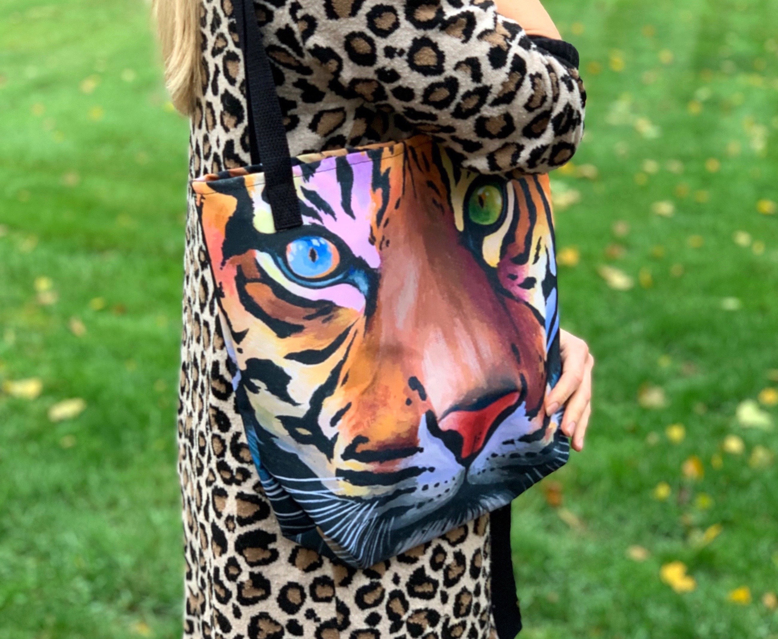 Fall Tiger Tote Bag, Siberian Tiger Bag, Colorful Tiger Painting, Rainbow Tiger Bag, Tiger Tote ...