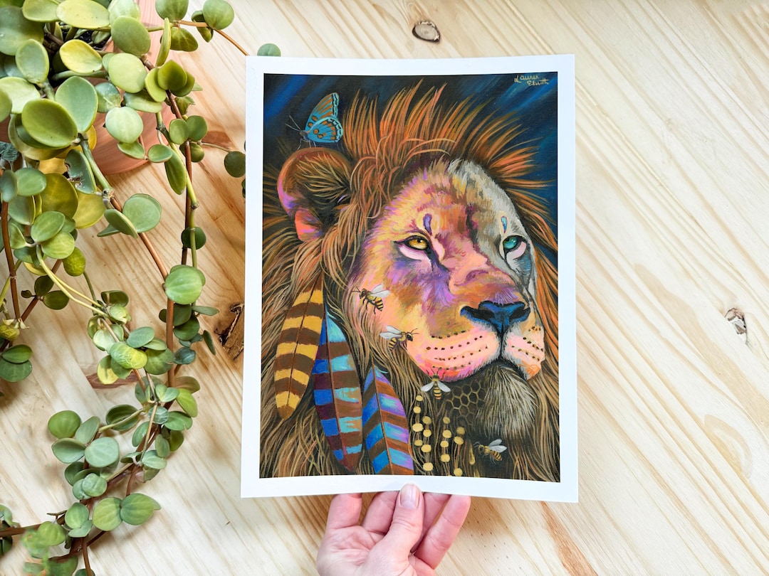 Boho Lion and Bee Print, Lion, Honey Bee, Cat Artwork, Lion Lovers ...