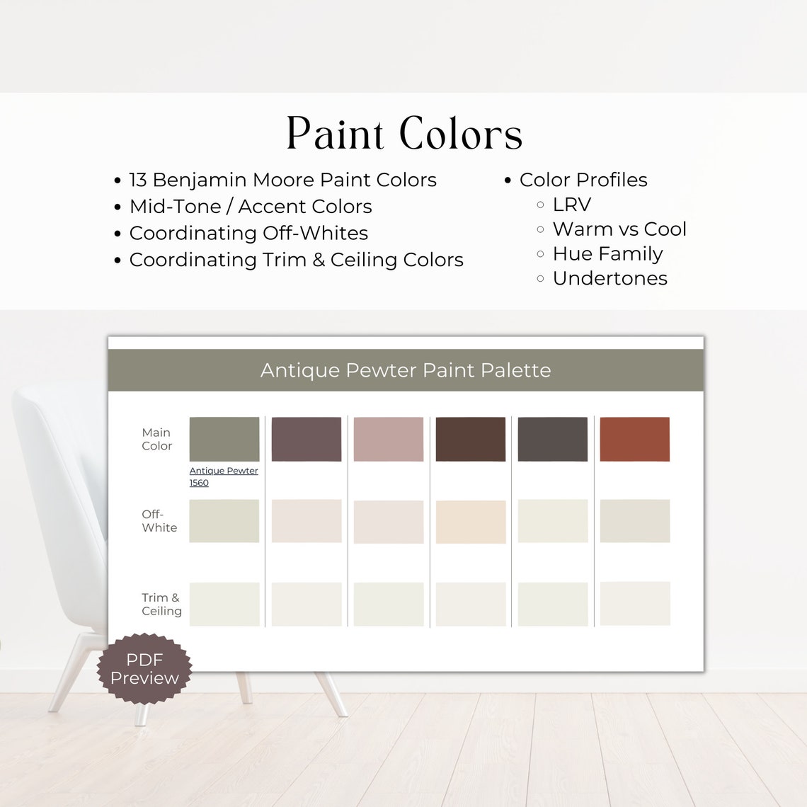 Vintage Paint Colors | Antique Pewter Benjamin Moore Color Palette ...