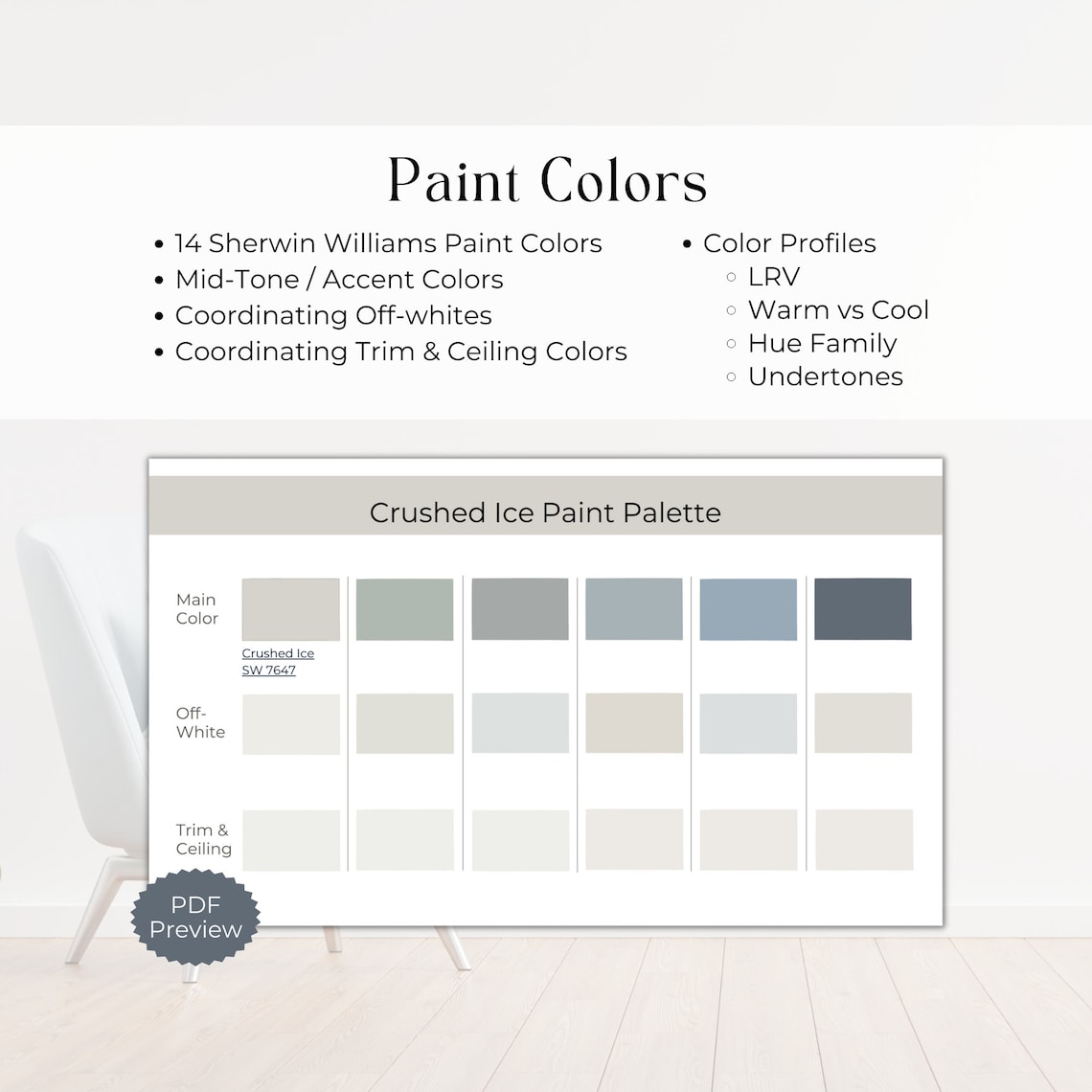 Crushed Ice Color Palette Sherwin Williams Paint Palette Interior Blue ...
