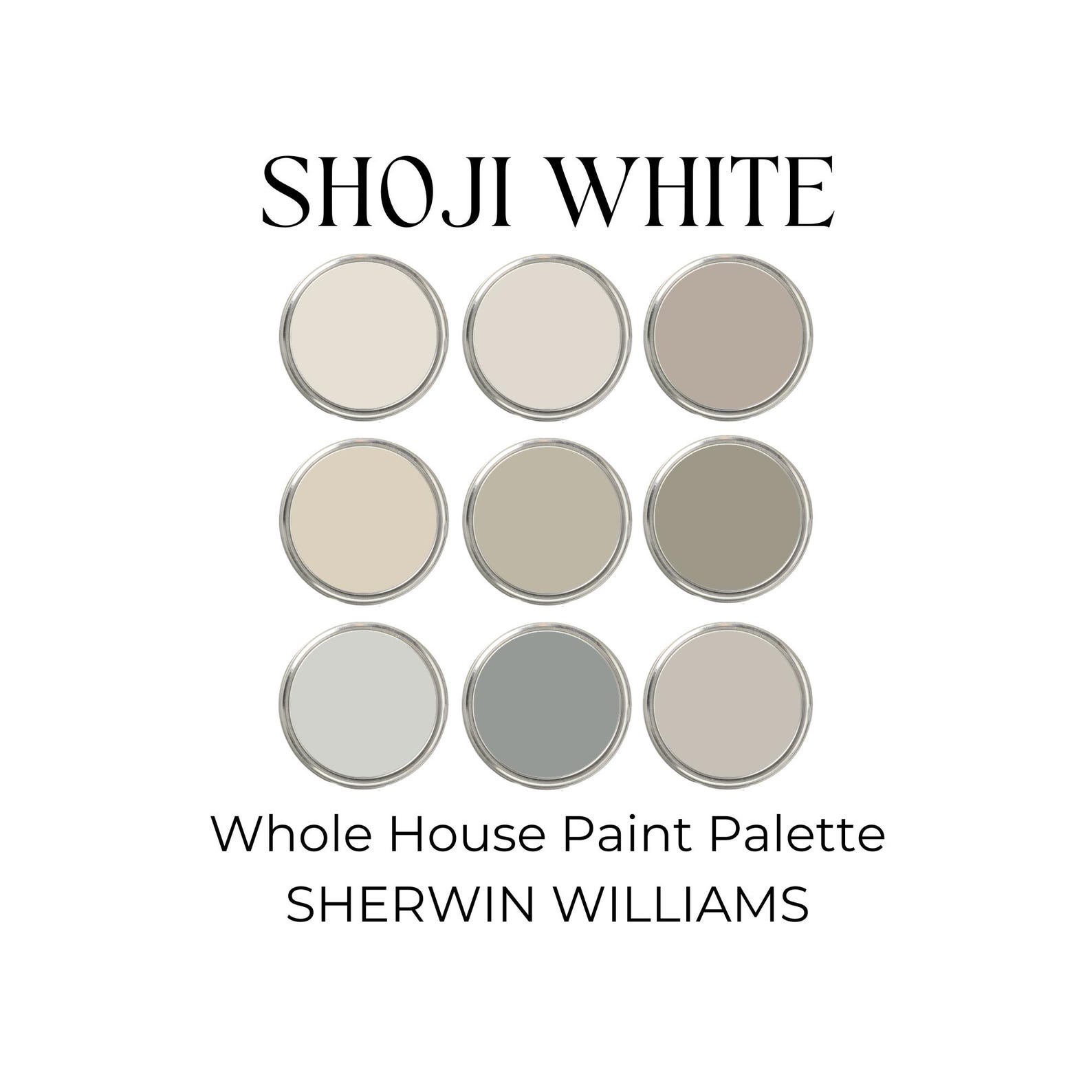 Sherwin Williams Shoji White Color Palette, Greige Paint Palette, Shoji ...