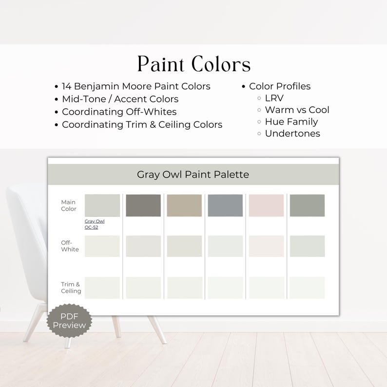 Benjamin Moore Gray Owl Paint Palette, Neutral Paint Colors, Benjamin ...